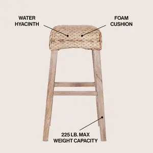 JONATHAN Y Maui Hyacinth/wood Backless Stool - Natural (29.5" Bar Stool)